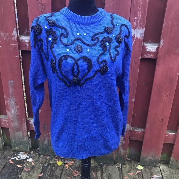 Anytime Glitz | Sweaters | Vintage 8s Blue And Black Sweater | Poshmark